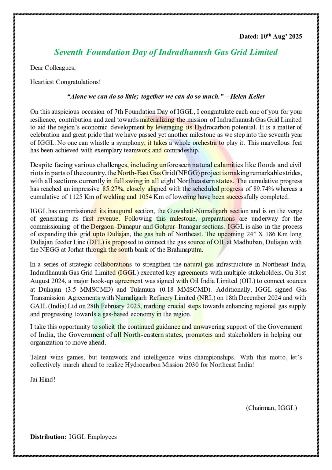 Message from the Chairman - IGGL